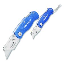 Sheffield Folding Lock Back Utility Knife Set, 1 Standard, 1 Mini, Blue ...