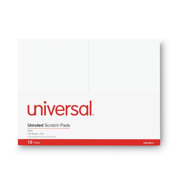 Universal Scratch Pads, Unruled, 4 x 6, White, 100 Sheets, 12/Pack ...