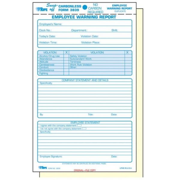 TOPS Carbonless Employee's Warning Report Form | OfficeSupply.com