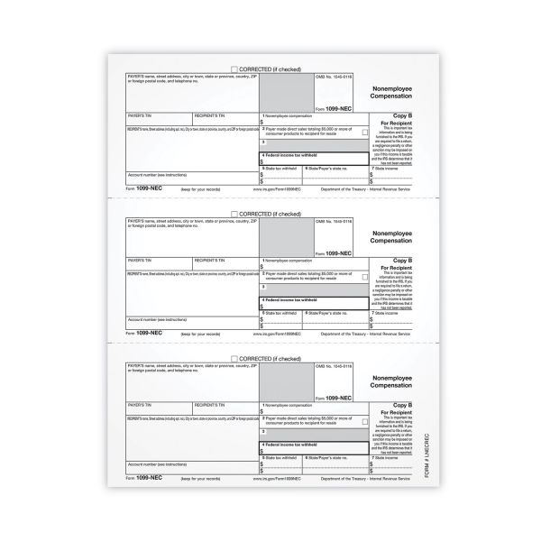 TOPS 1099-NEC Tax Forms, Fiscal Year: 2021, One-Part (No Copies), 8.5 x ...