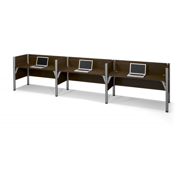 Bestar Pro-Biz Triple side-by-side workstation in Chocolate ...