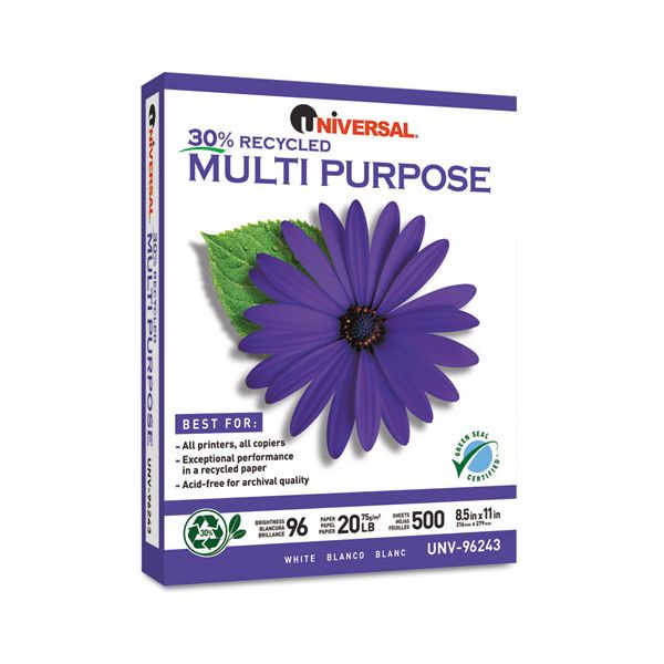 Universal Recycled Ultra White Copy Paper, 96 Brightness, 20lb, Letter ...