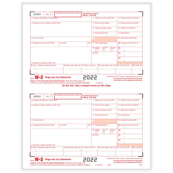 ComplyRight W-2 Tax Forms, 2-Up, IRS Federal Copy A, Laser, 8-1/2" x 11 ...