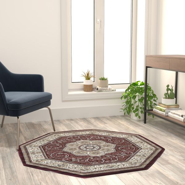 Portman Collection Persian Style 4' x 4' Octagon Burgundy Area Rug ...