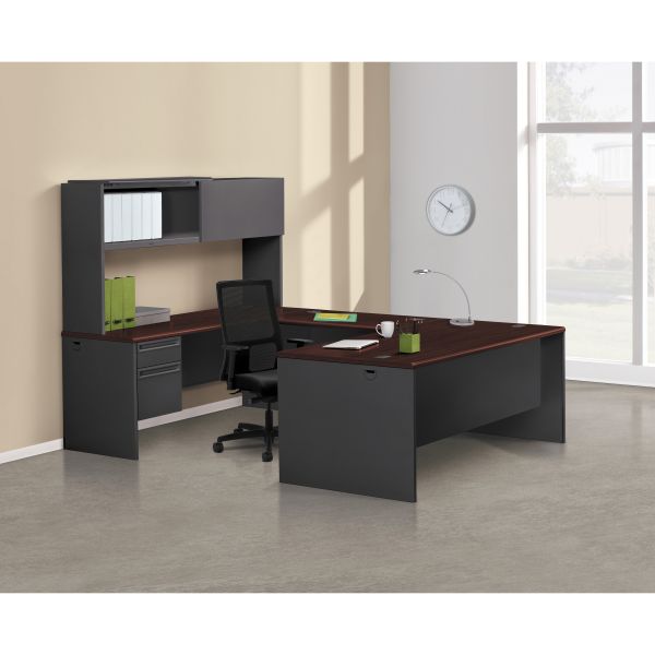 HON 38000 Series Desk Shell, 60w x 24d x 29.5h, Mahogany/Charcoal ...