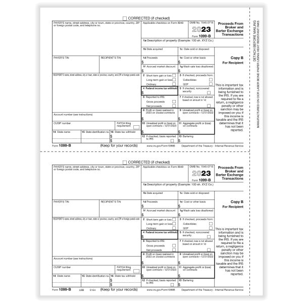 ComplyRight 1099-B Tax Forms, 2-Up, Recipient Copy B, Laser, 8-1/2" x ...