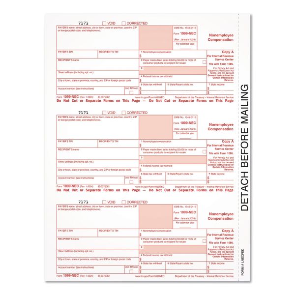 Adams 2024 1099-NEC Copy A Laser/Inkjet Tax Forms, 8.5 x 11.5, 3 Forms ...