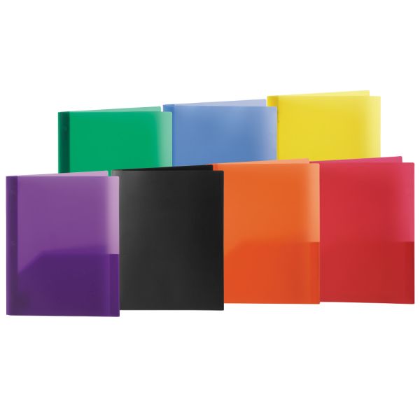 2-Pocket Poly Portfolios With Prongs, 8 1/2" x 11", Assorted Colors ...