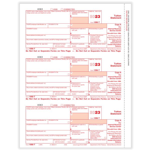 ComplyRight 1098-T Tax Forms, 3-Up, Federal Copy A, Laser, 8-1/2" x 11 ...