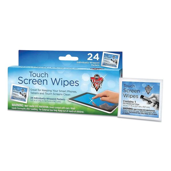 Dust-Off Touch Screen Wipes, 5 x 7.75, Unscented, 24 Individual Foil ...