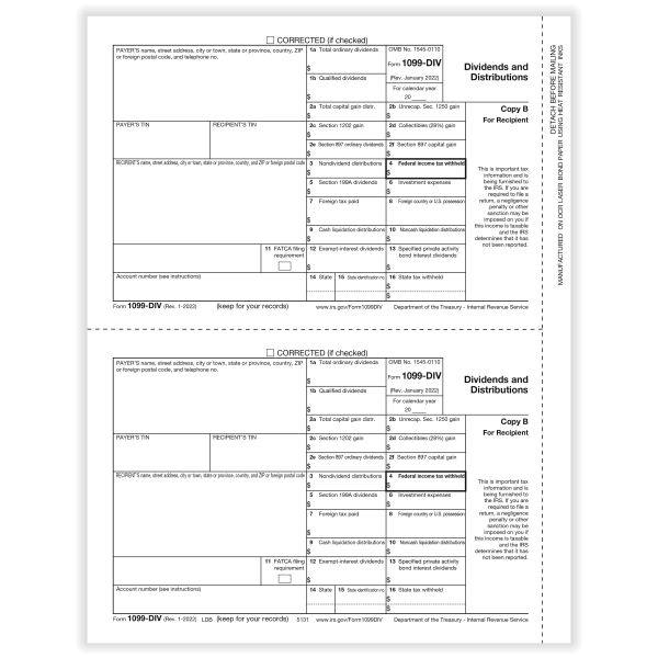 ComplyRight 1099-DIV Tax Forms, 2-Up, Recipient Copy B, Laser, 8-1/2" x ...