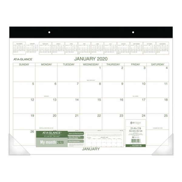 AT-A-GLANCE 2-Color Monthly Desk Pad Calendar, 22" x 17", Green/Brown ...
