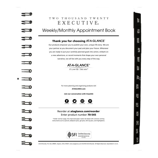 AT-A-Glance Executive Weekly/Monthly Appointment Book Refill, 6-1/2" x ...