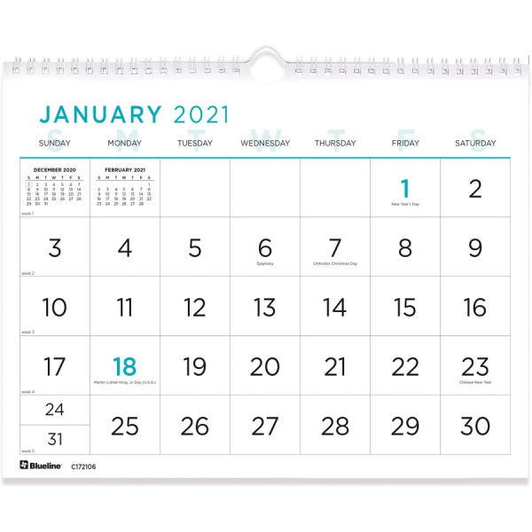 Blueline Large Print Wall Calendar | OfficeSupply.com
